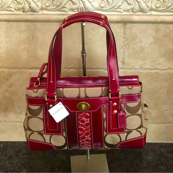 Coach | Bags | Coach Hamptons Signature Red Medium Carryall | Poshmark